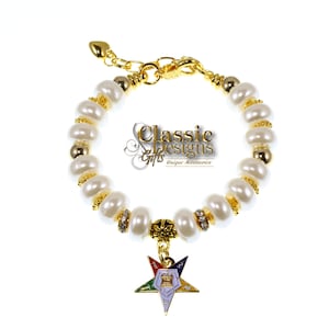 Order of the Eastern Star Pearl Bracelet With OES Charm, 5-star Point ...