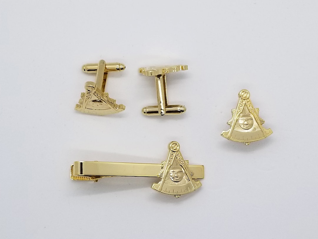Masonic Past Master Jewelry Set: Gold Tie Clip, Cufflinks & Lapel Pin ...