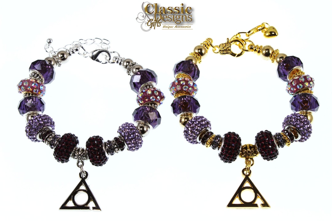 LOCOP European Charm Bracelet: Silver & Gold Tone, Purple Rhinestone ...