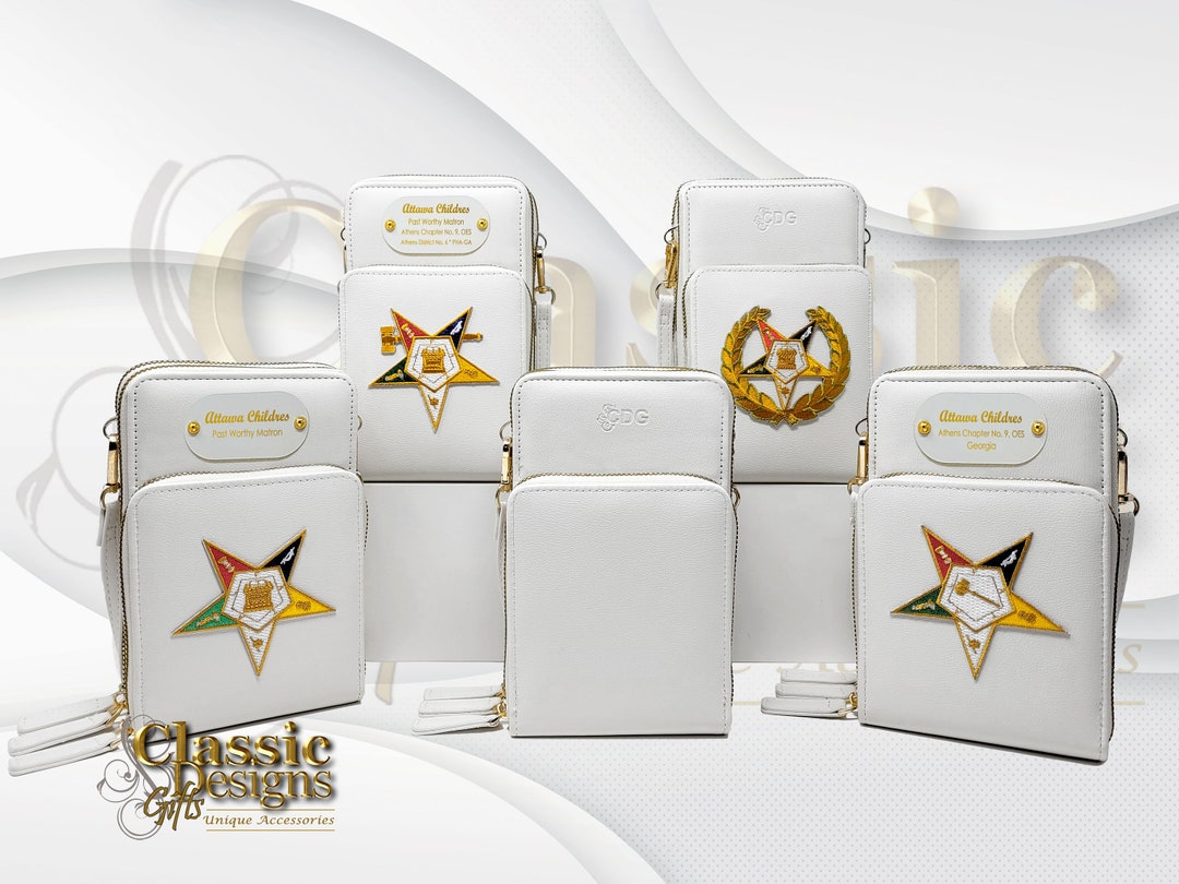 Order of the Eastern Star White Crossbody Cellphone Purse, OES Pentagon ...