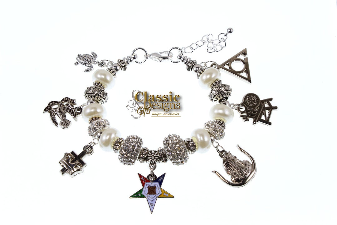 OES Charm Bracelet: White Rhinestone Masonic Appendant Bodies Jewelry ...