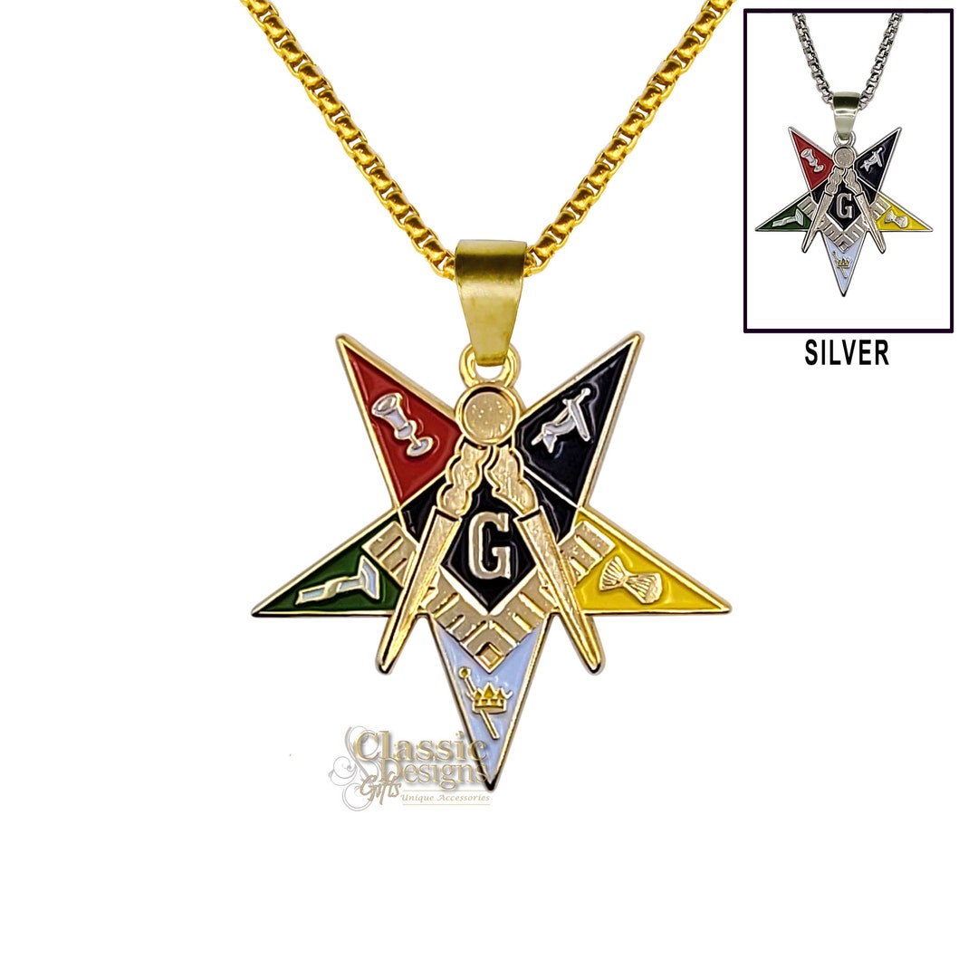 Masonic OES Gold Pendant Necklace: Stainless Steel Freemasonry Jewelry ...