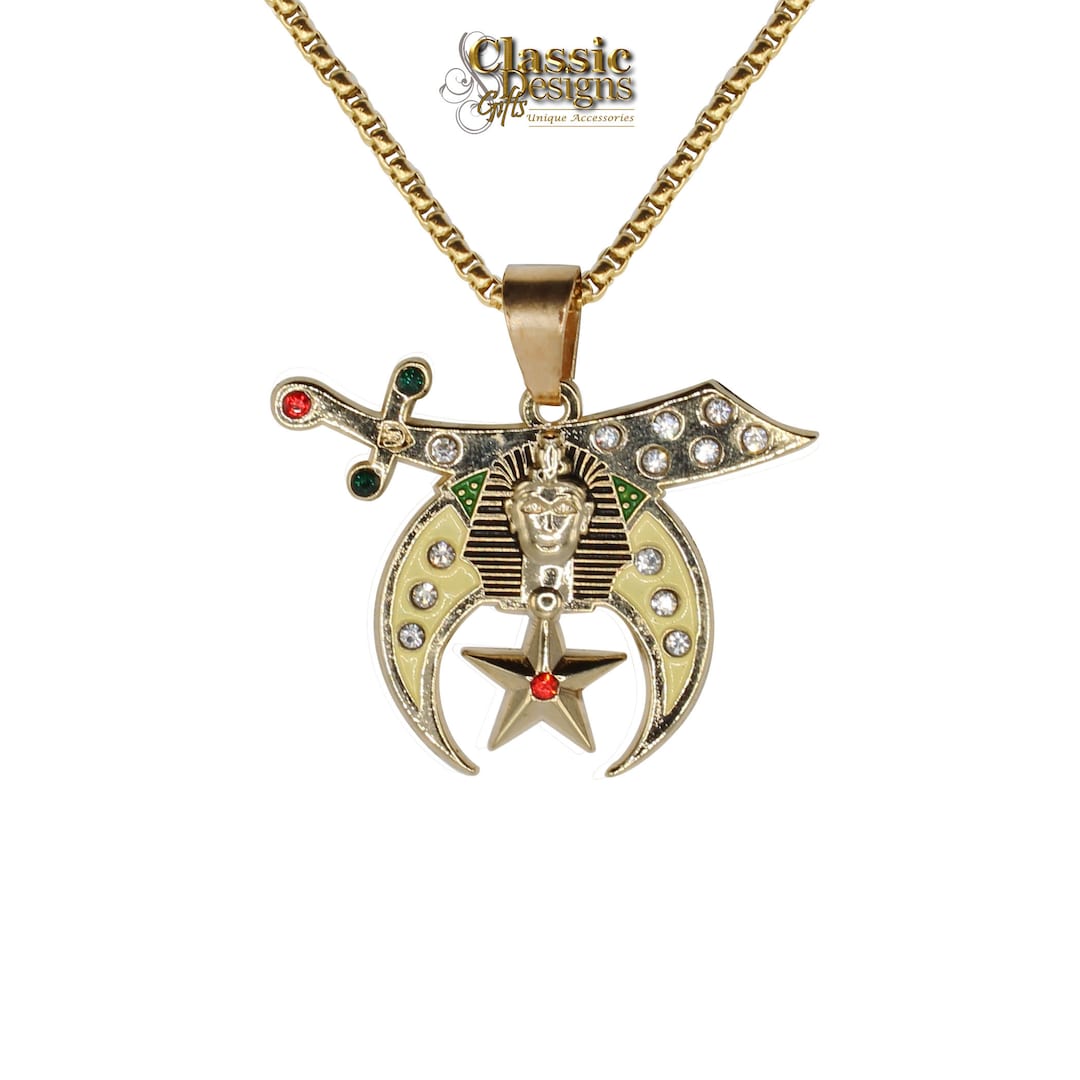 Gold Plated Shriners Masonic Pendant Necklace: Stainless Steel Sword ...