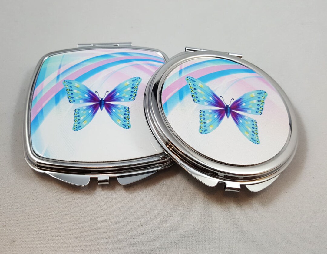 Butterfly Compact Mirror: Personalized Baby Pink & Blue Hand Mirror - Etsy