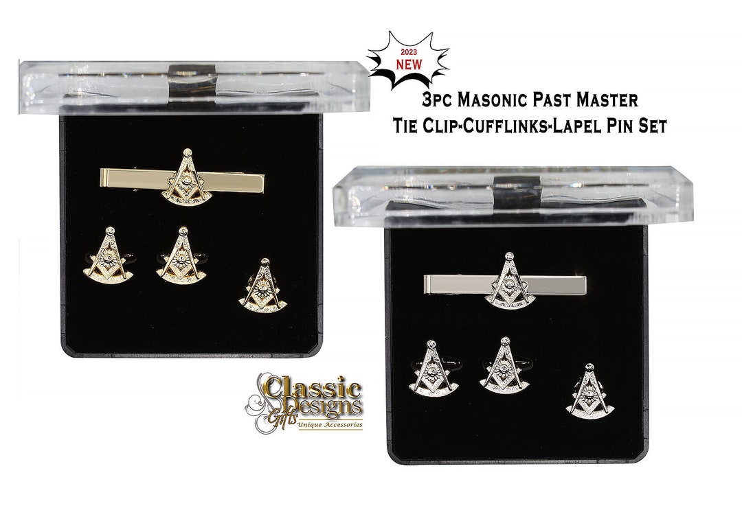 Freemason Masonic Past Master 3pc Tie Clip Cufflinks Lapel Pin Set ...