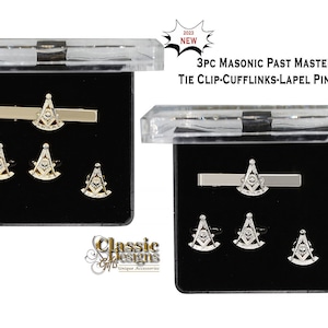 Freemason Masonic Past Master 3pc Tie Clip Cufflinks Lapel Pin Set ...