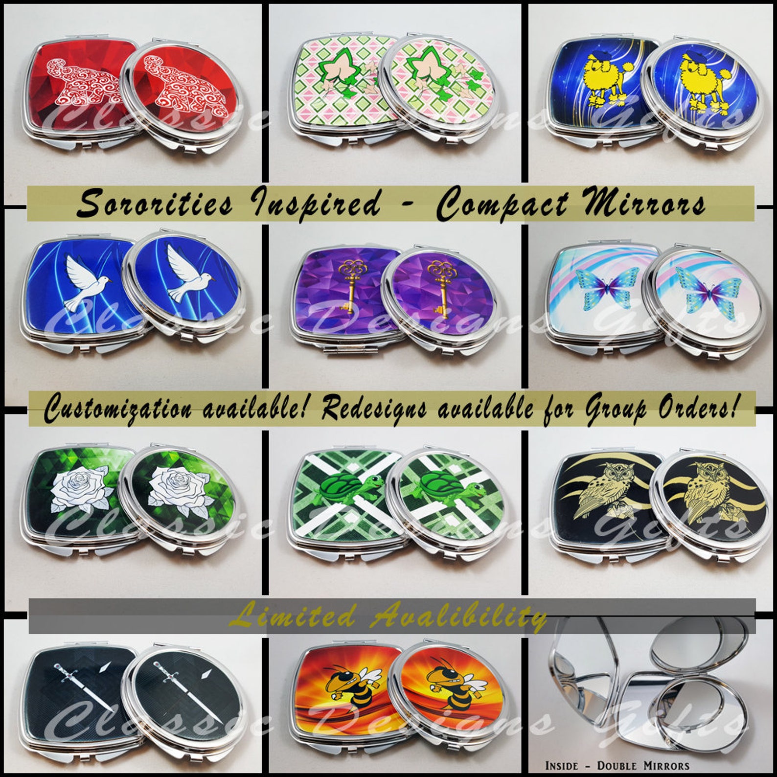 Pink and Green Compact Mirrors With Ivy Leaf, Personalized Compact Hand ...