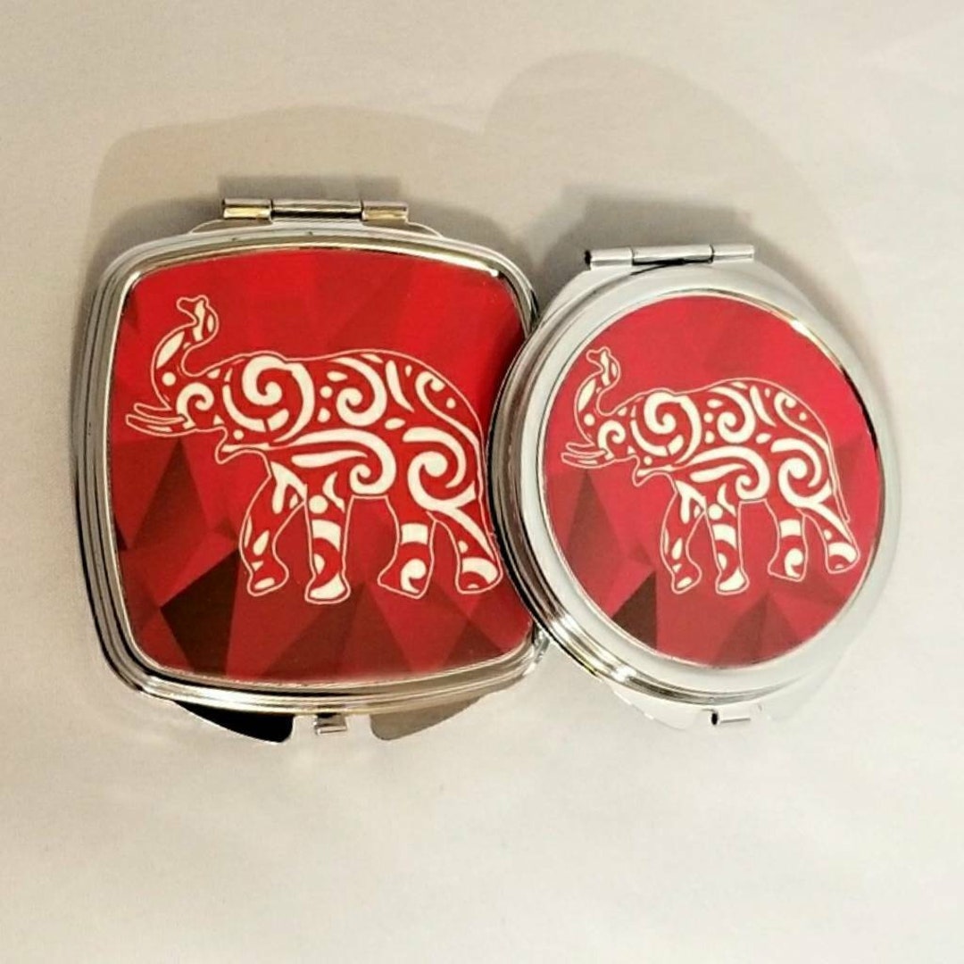 Crimson Elephant Compact Mirror, Personalized Red and White Unique Gift ...