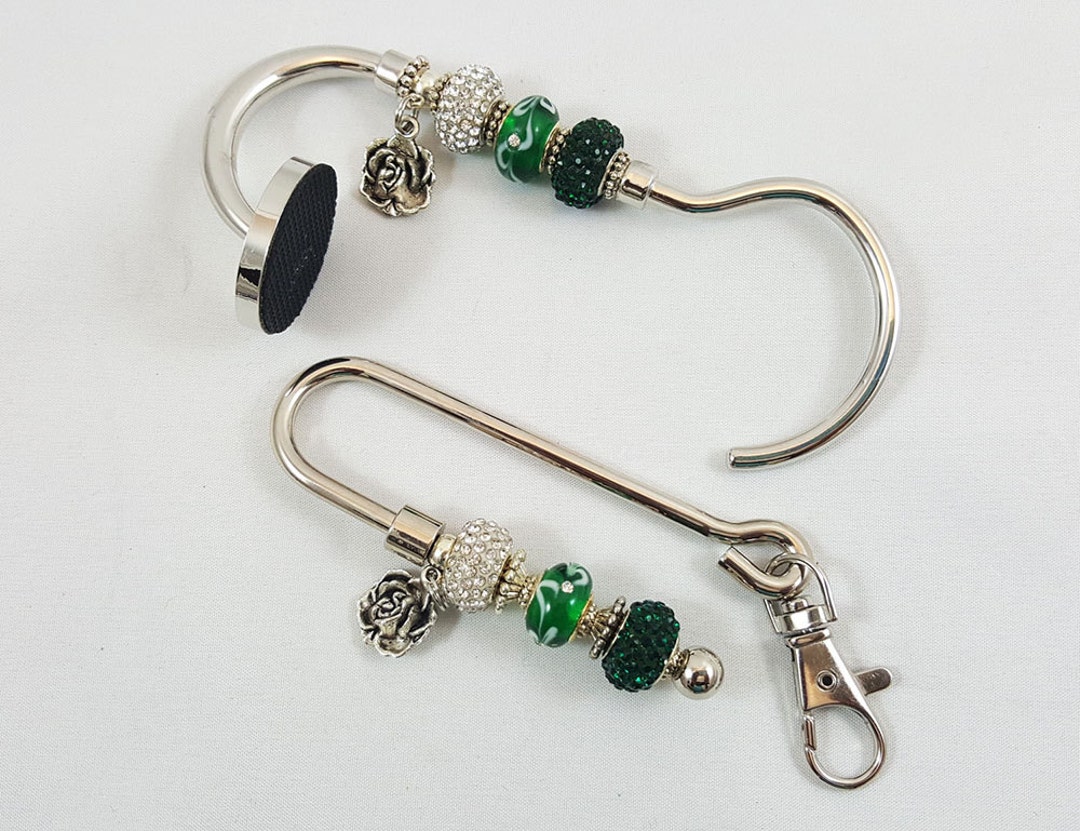 Beaded Purse Key Finder & Hook Hanger Set: Green, White, Rose Charms - Etsy