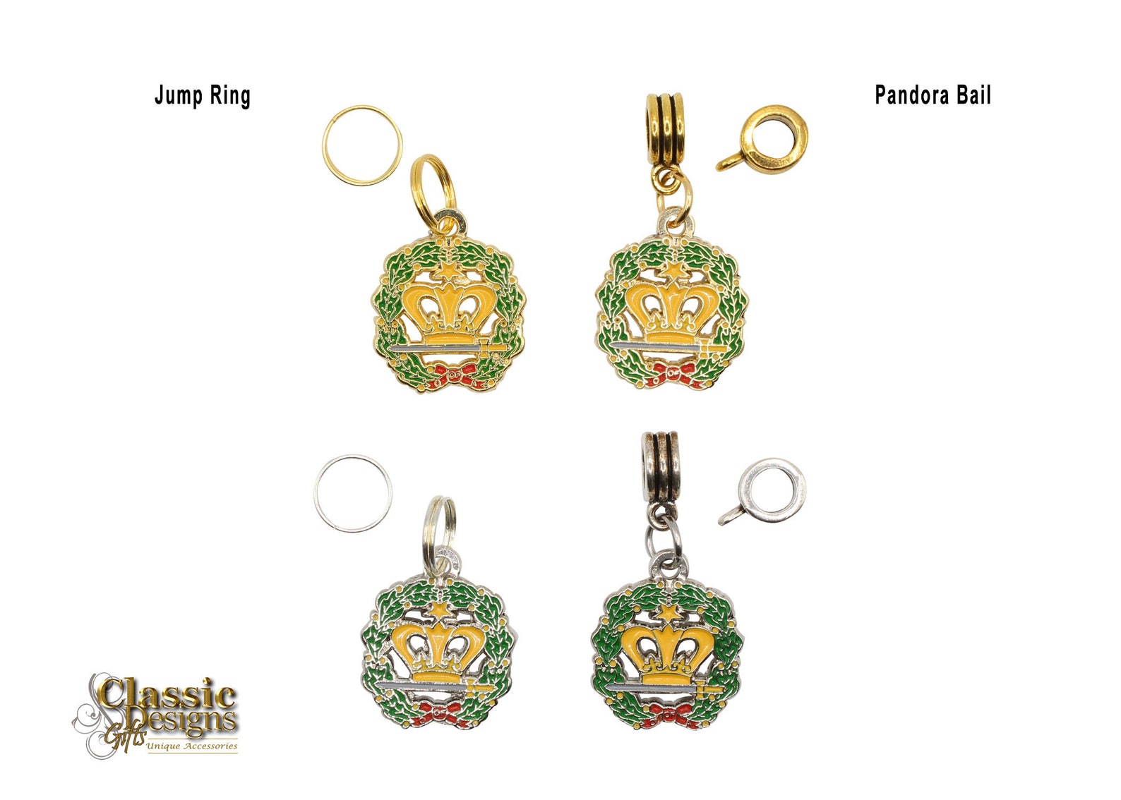 Order of the Amaranth Charm: Masonic Crown & Sword Wreath Charm in Gold ...