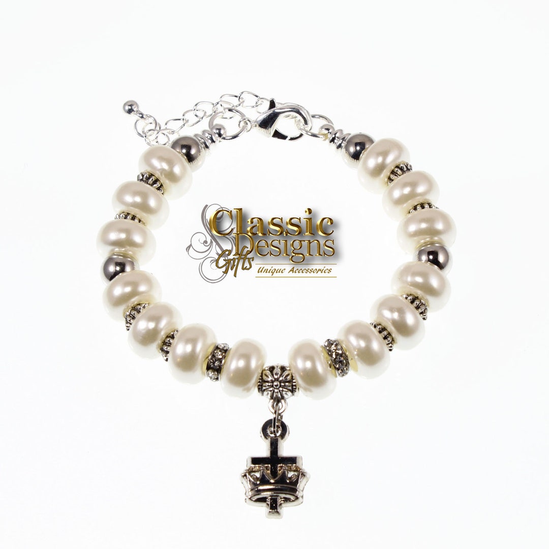 Cyrene Crusaders Pearl Bracelet: Knight Templar Cross & Crown Charm - Etsy