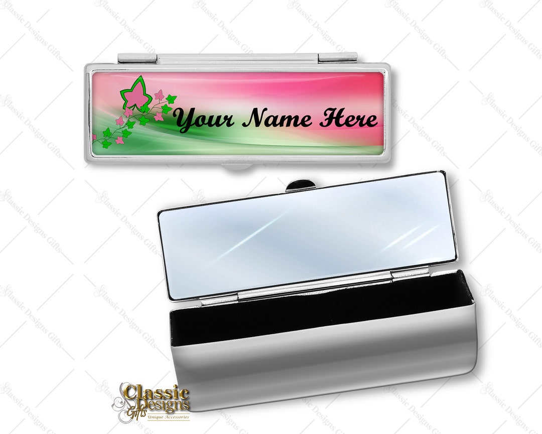 Personalized Lipstick Case Mirror: Pink, Green, and Ivy Leaf Design - Etsy