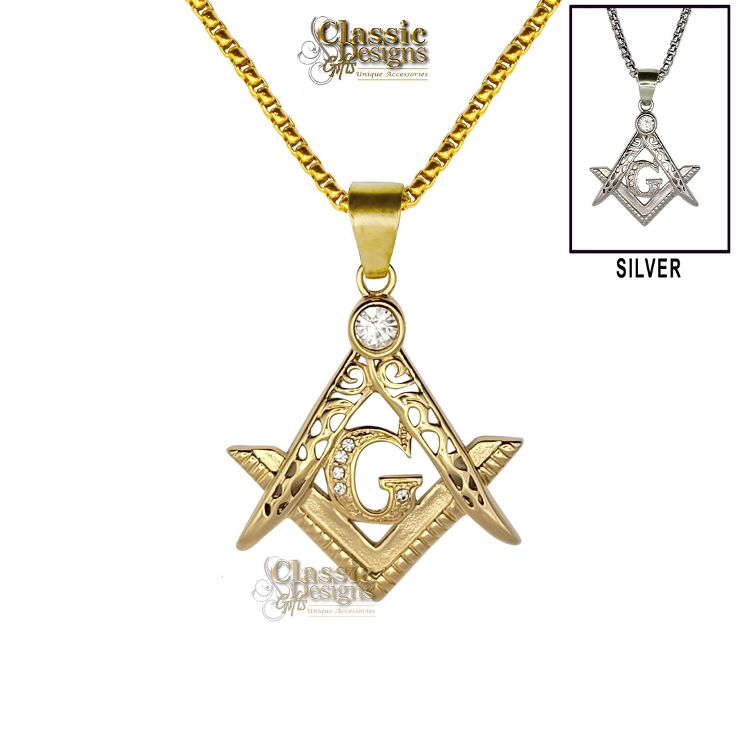 Masonic Master Mason Rhinestone Pendant: Gold Stainless Steel ...