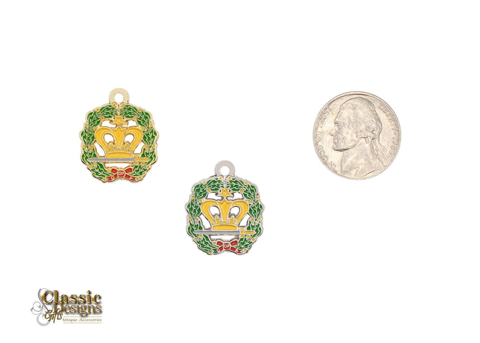 Order of the Amaranth Charm: Masonic Crown & Sword Wreath Charm in Gold ...