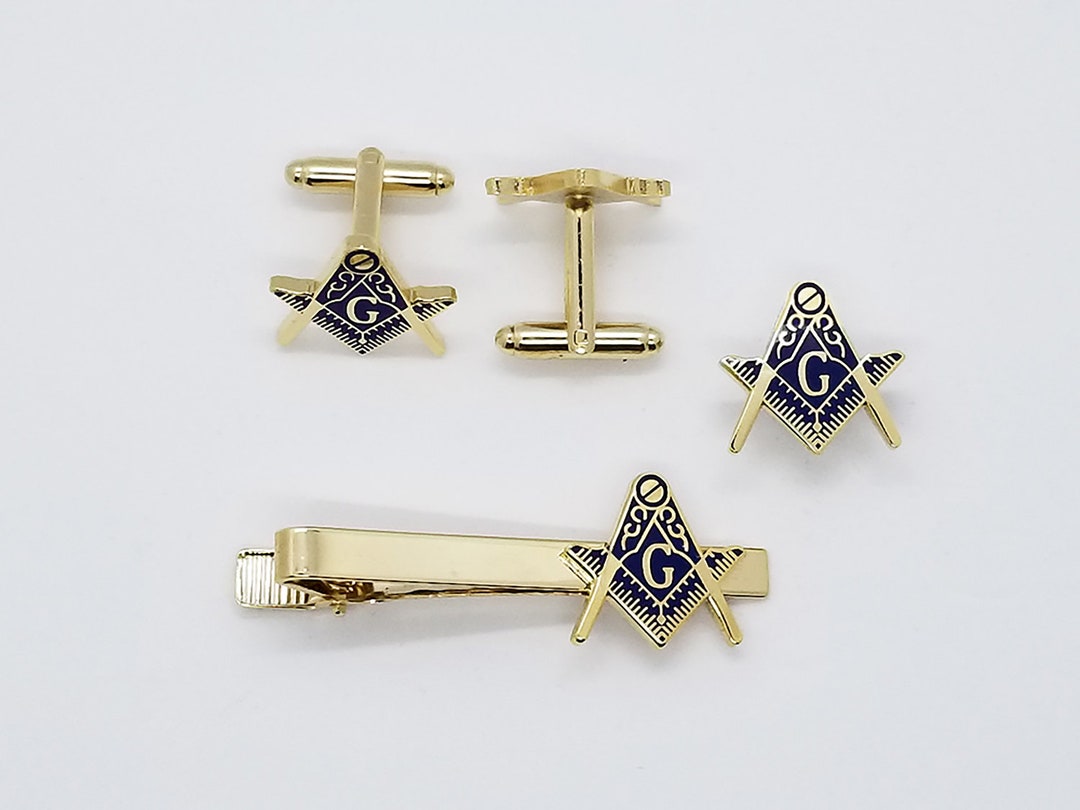 Freemason Masonic Mason 3pc Tie Clip Cufflinks Lapel Pin Set / Gold ...