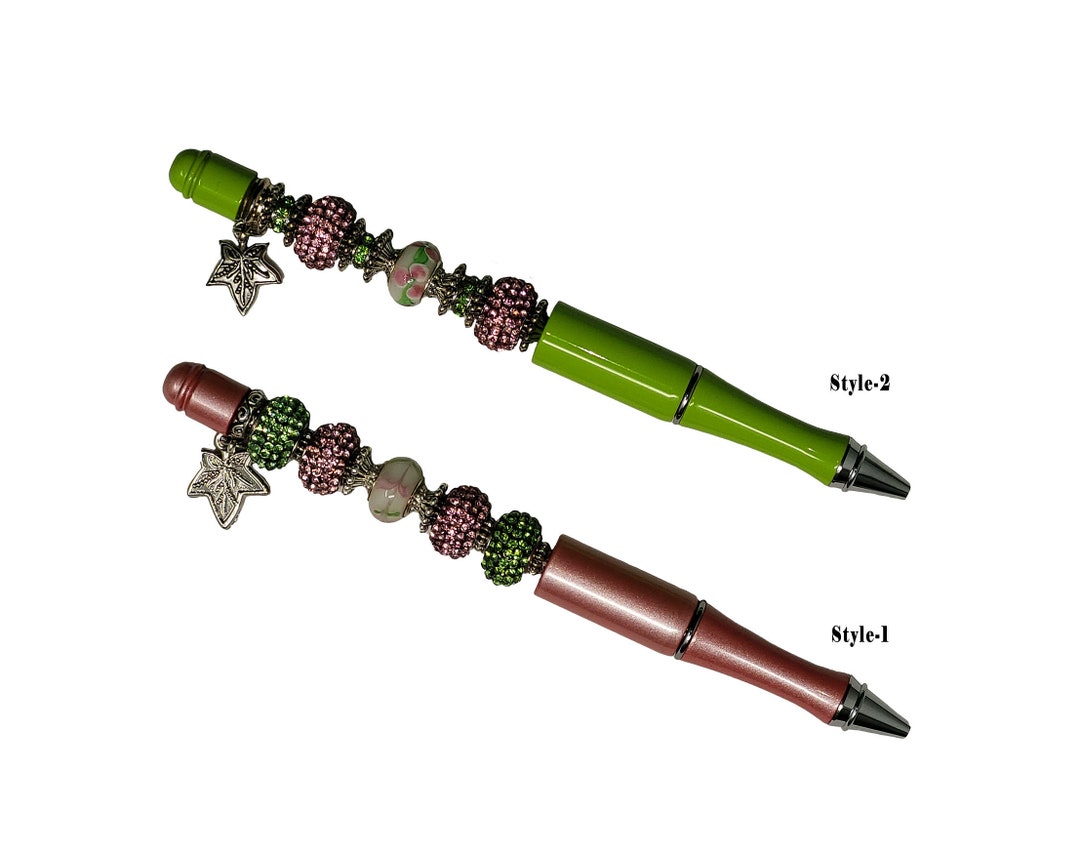 Ivy Charm Pen: Pink and Green Rhinestone Beaded Pen - Etsy