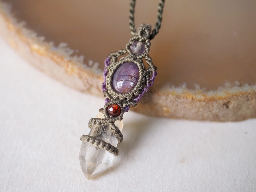 Crystal Quartz With Star Ruby Macrame Necklace Pendant,bohemian Macrame Handmade - Etsy