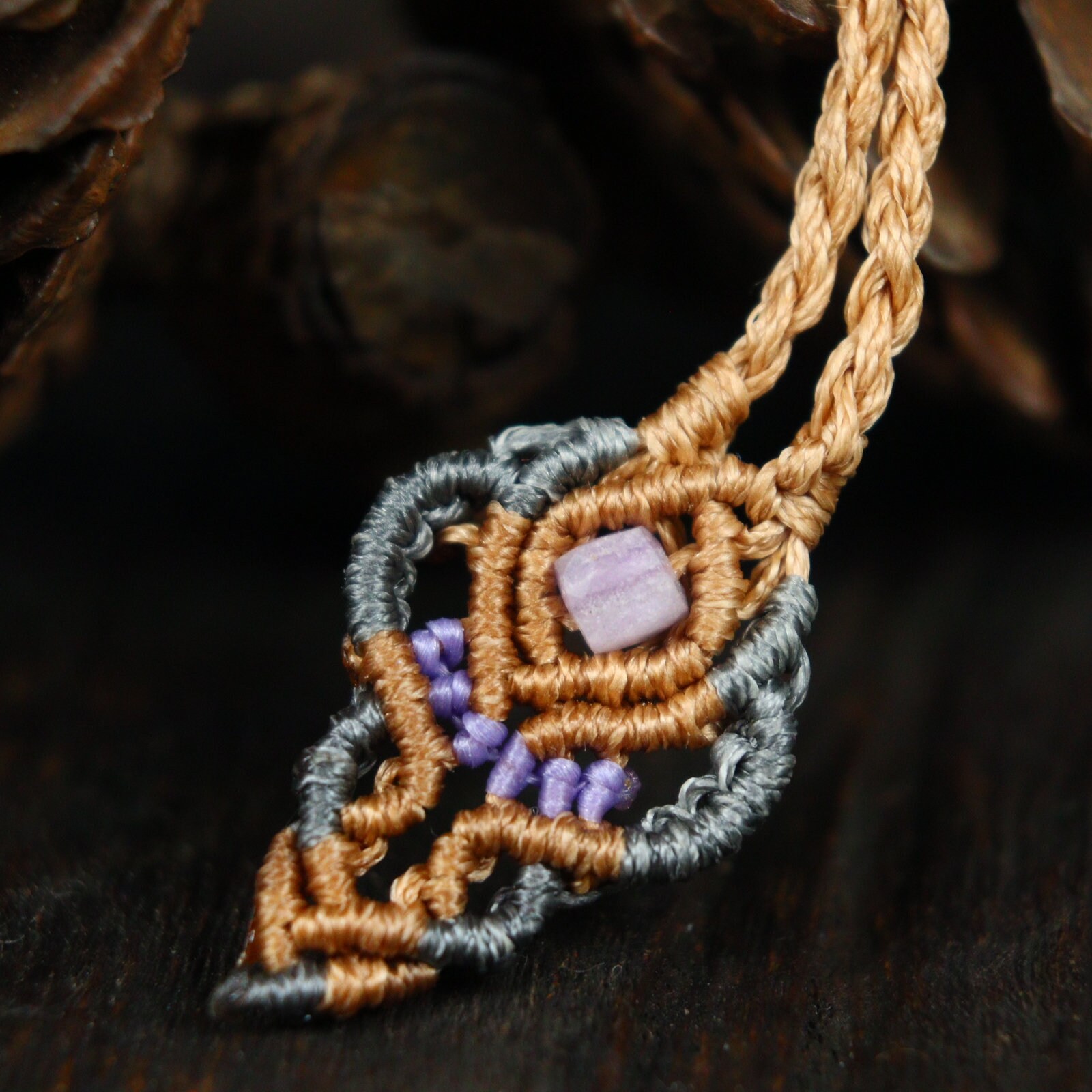 Macrame wrapped pendant Choker Necklace | Etsy