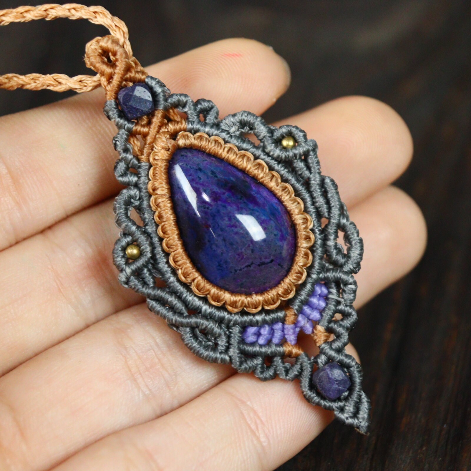 Macrame wrapped pendant Choker Necklace | Etsy