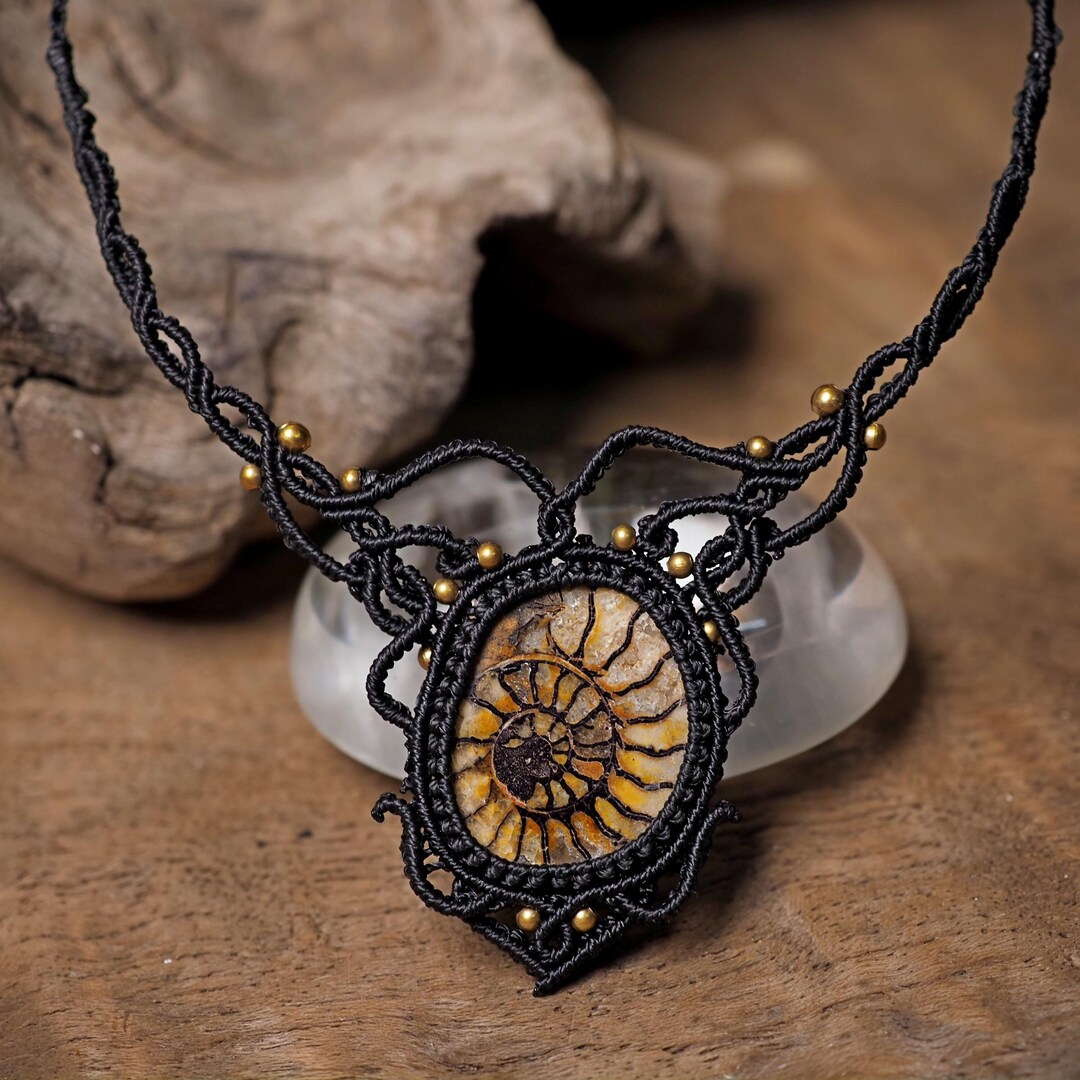 Moroccan Ammonite Fossil Macrame Necklace Pendant,bohemian Macrame ...
