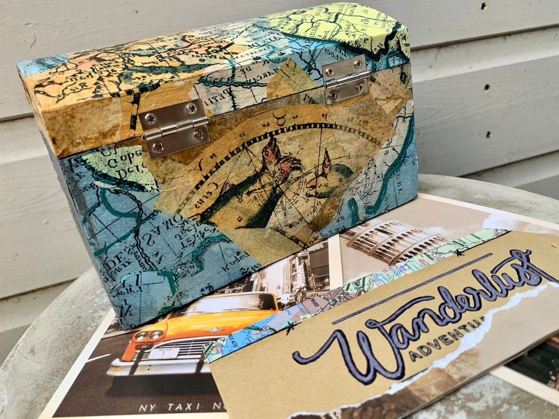 Travel Themed Trinket Box Travel KeepSake Box Fathers Day | Etsy
