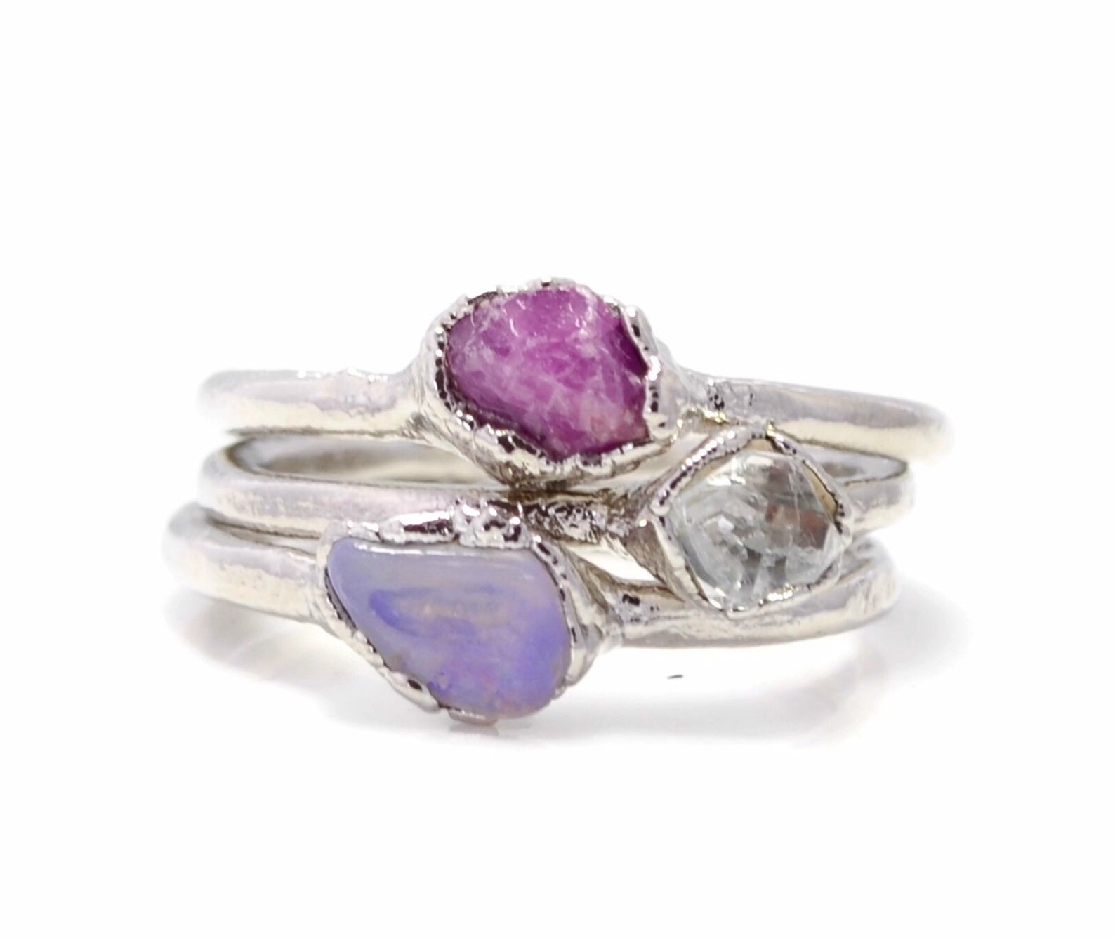 Raw Stacking Rings With Birthstones Raw Natural Stone Rings | Etsy