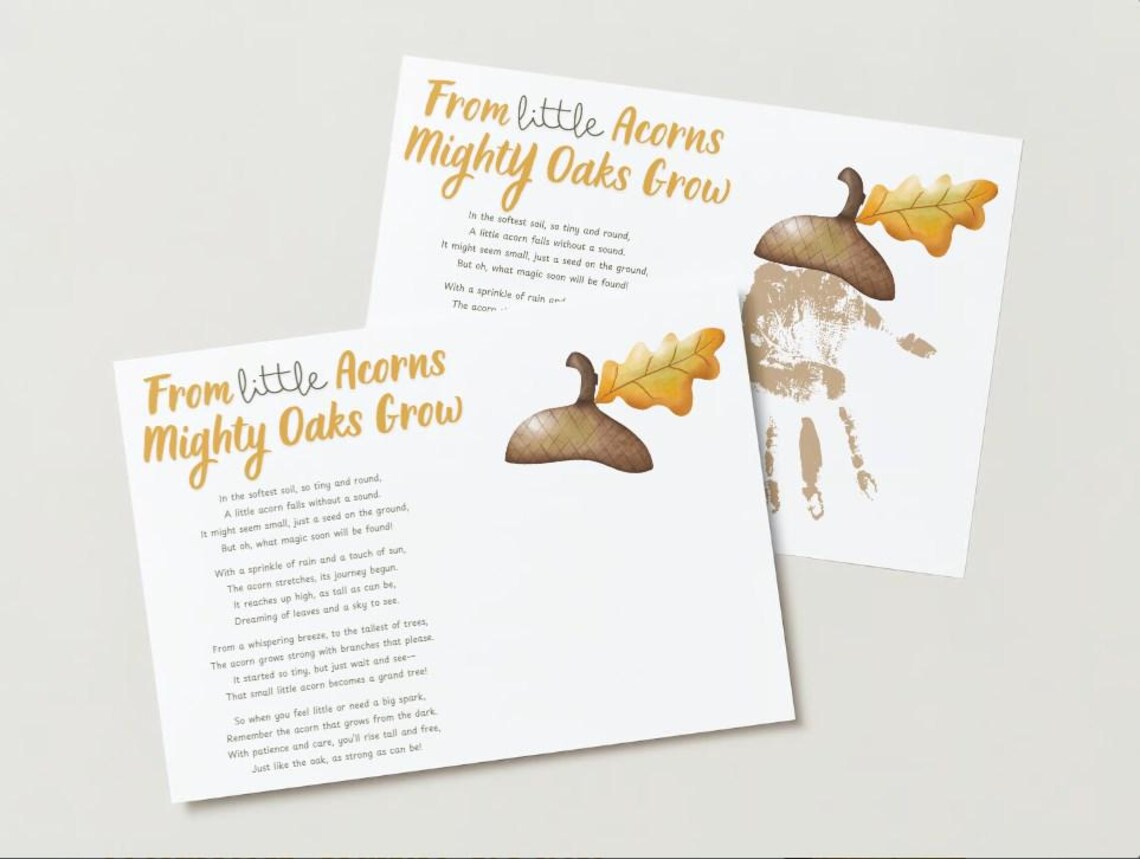 Printable "from Small Acorns Mighty Oaks Grow" Poem With Handprint ...