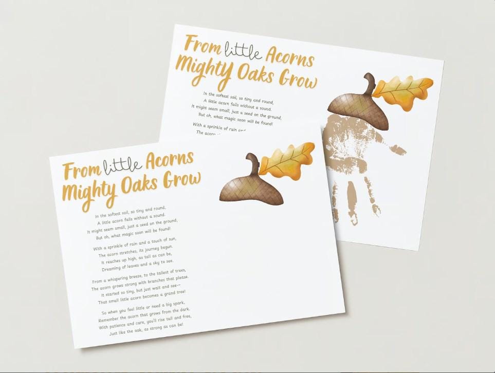 Printable "from Small Acorns Mighty Oaks Grow" Poem With Handprint ...