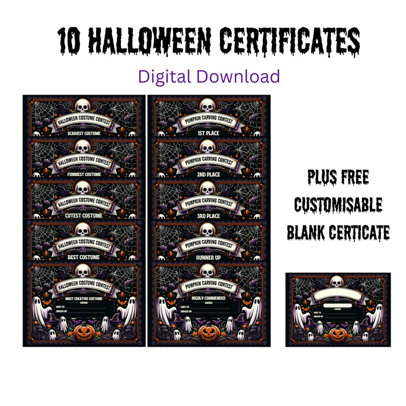 Halloween Certificates - Digital Download | Set of 10 Printable Awards ...