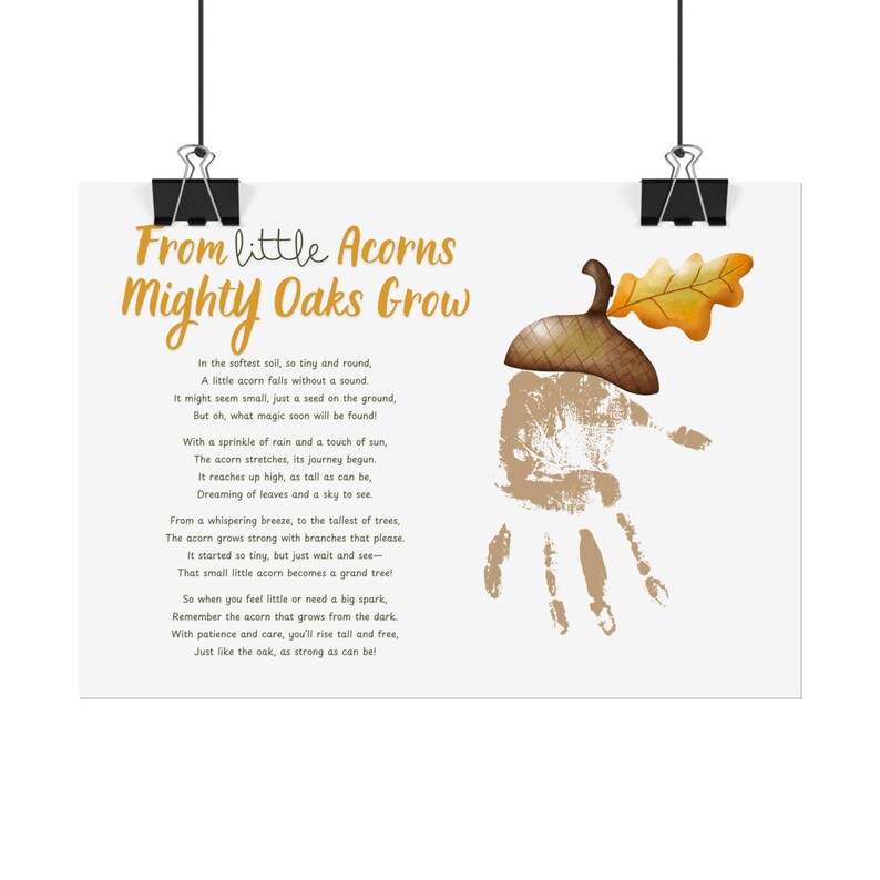 Printable "from Small Acorns Mighty Oaks Grow" Poem With Handprint ...