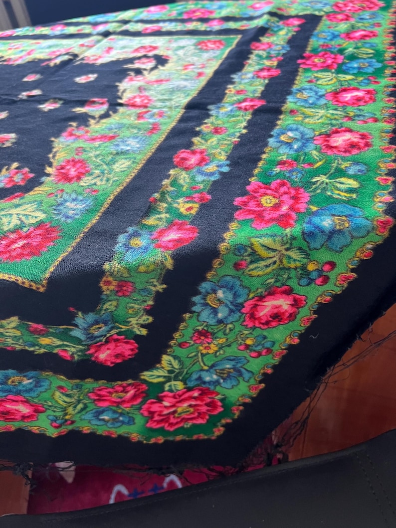 Polish Floral Russian Scarf Romanian Wool Shawl Bright Huge Gift Rare ...
