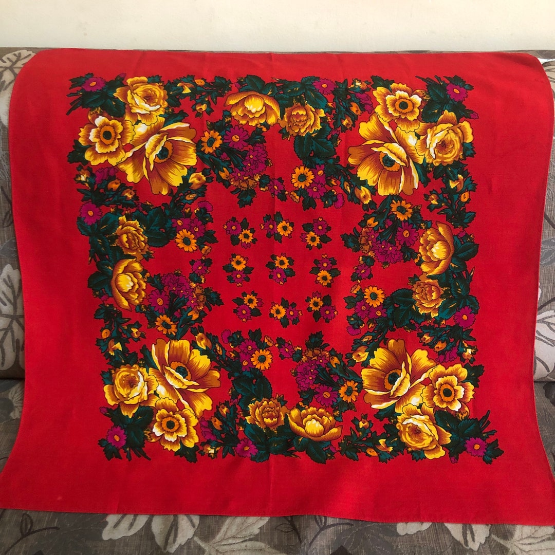 Romanian Wool Shawl Russian Scarf Soviet Floral Vintage Shawl Old Shawl ...