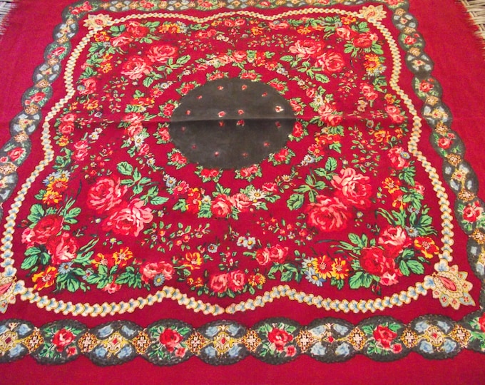 Russian Scarf Romanian Wool Shawl Roumanie Russian Floral Shawl ...