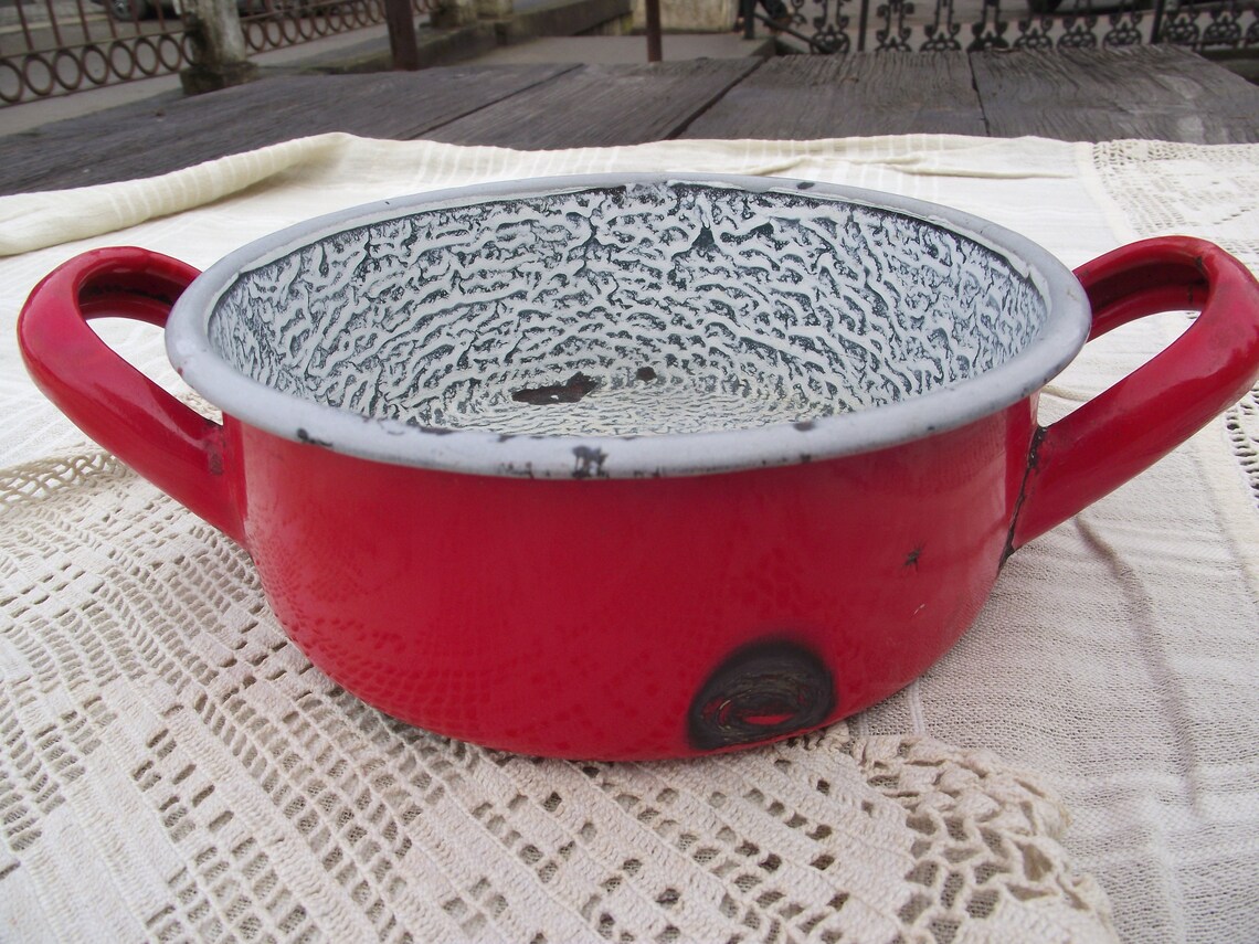 Hungarian romanian rustic vintage enamel bowl metal saucepan | Etsy