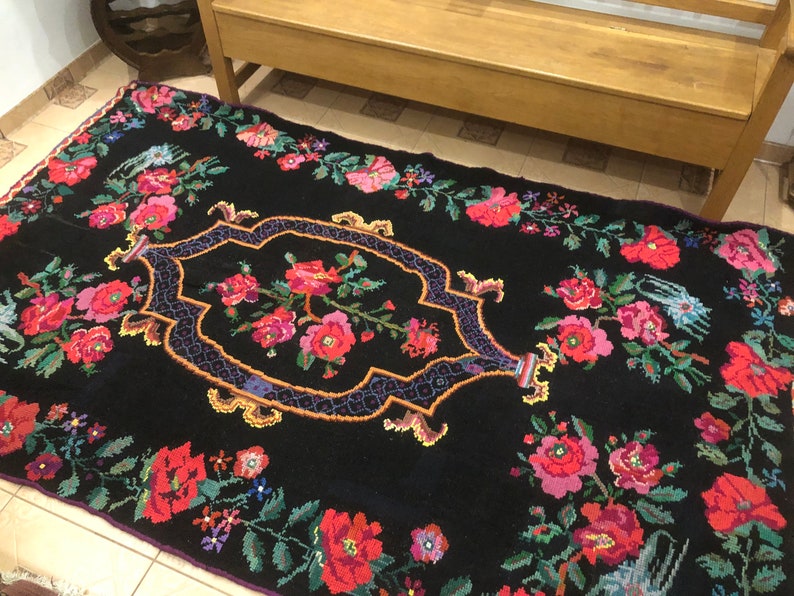Very Heavy Ukraine Carpet Cross-stitch Old Antique Rug Kilim Embroidery ...