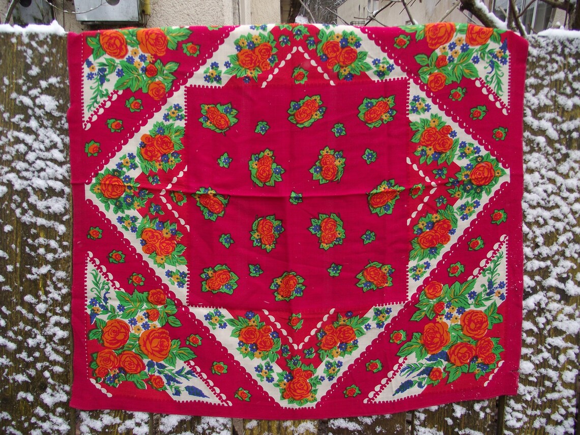 Romanian Wool Shawl Russian Scarf Soviet Floral Vintage Shawl Old Shawl ...
