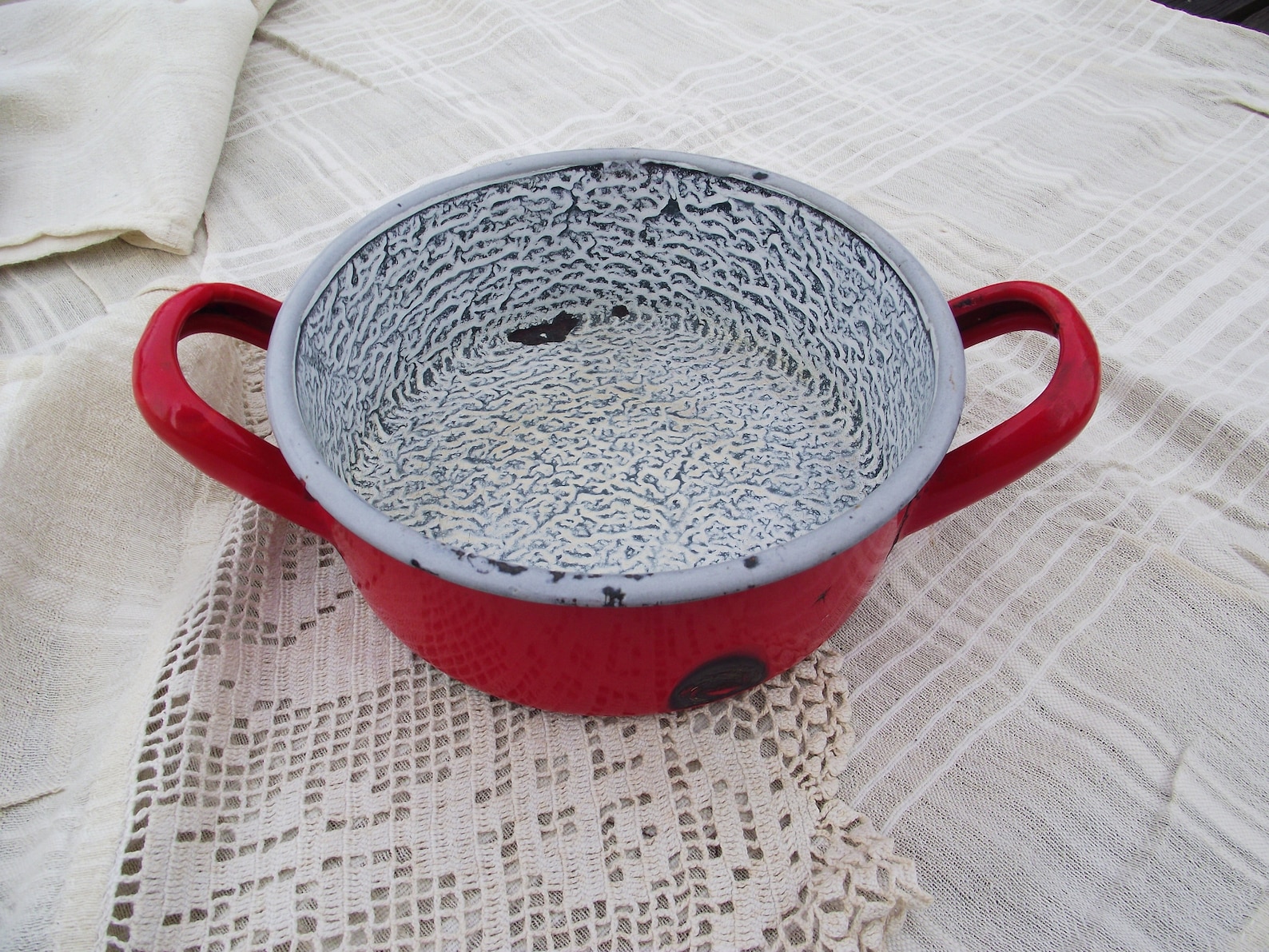 Hungarian Romanian Rustic Vintage Enamel Bowl Metal Saucepan Pan With ...