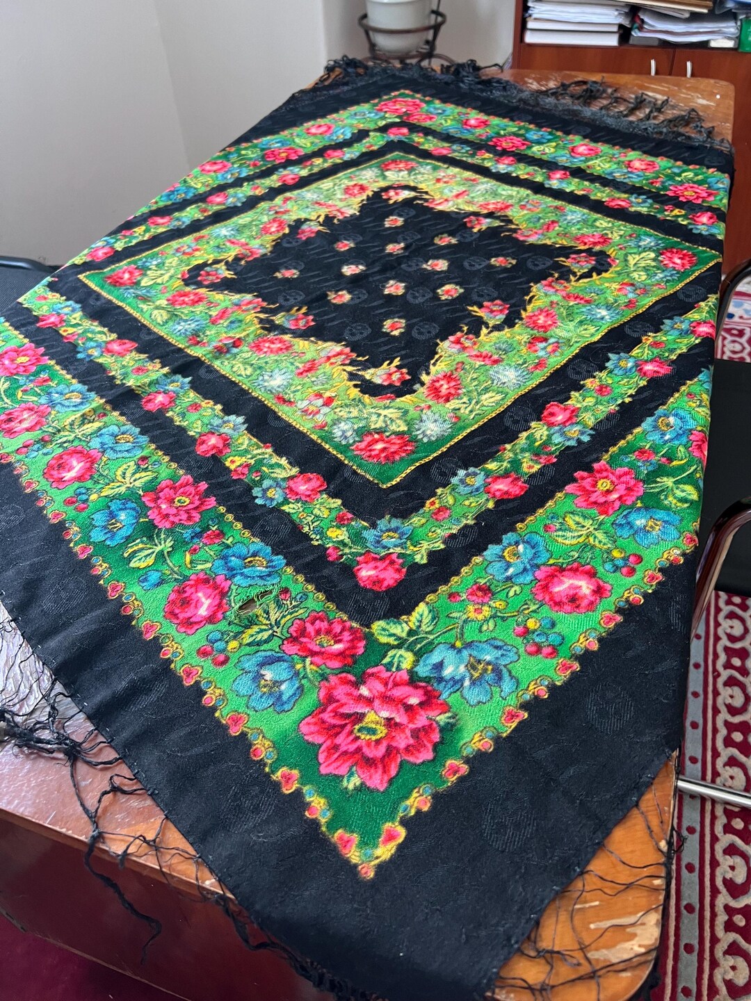 Polish Floral Russian Scarf Romanian Wool Shawl Bright Huge Gift Rare ...