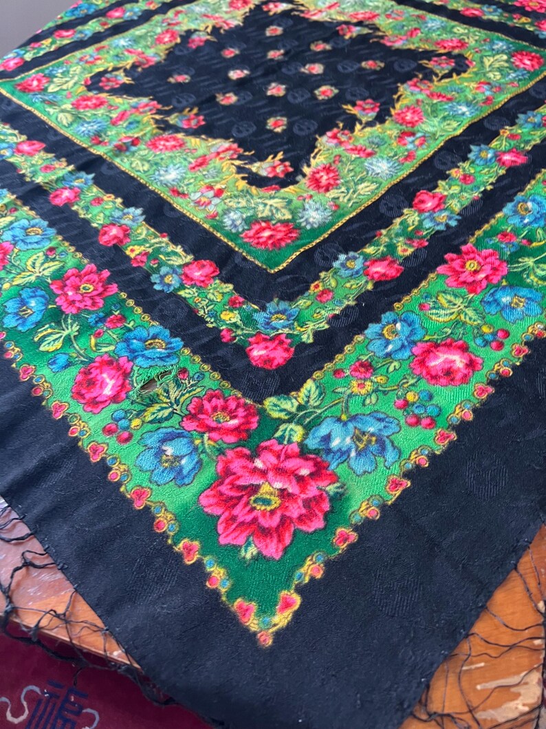 Polish Floral Russian Scarf Romanian Wool Shawl Bright Huge Gift Rare ...