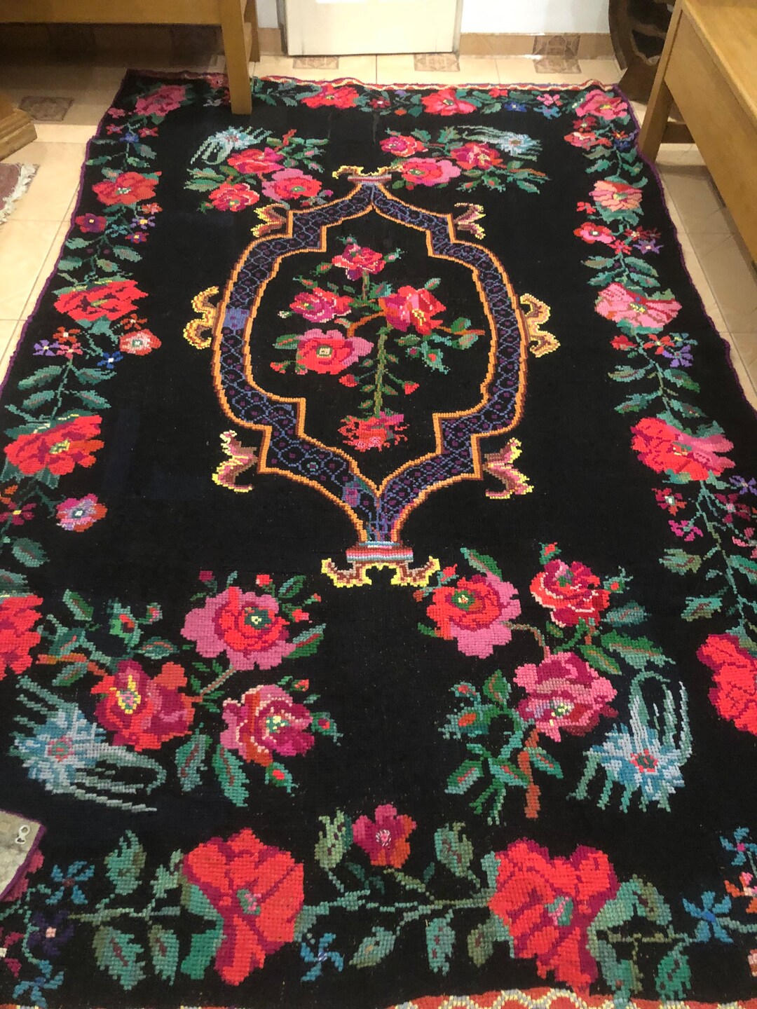 Very Heavy Ukraine Carpet Cross-stitch Old Antique Rug Kilim Embroidery ...