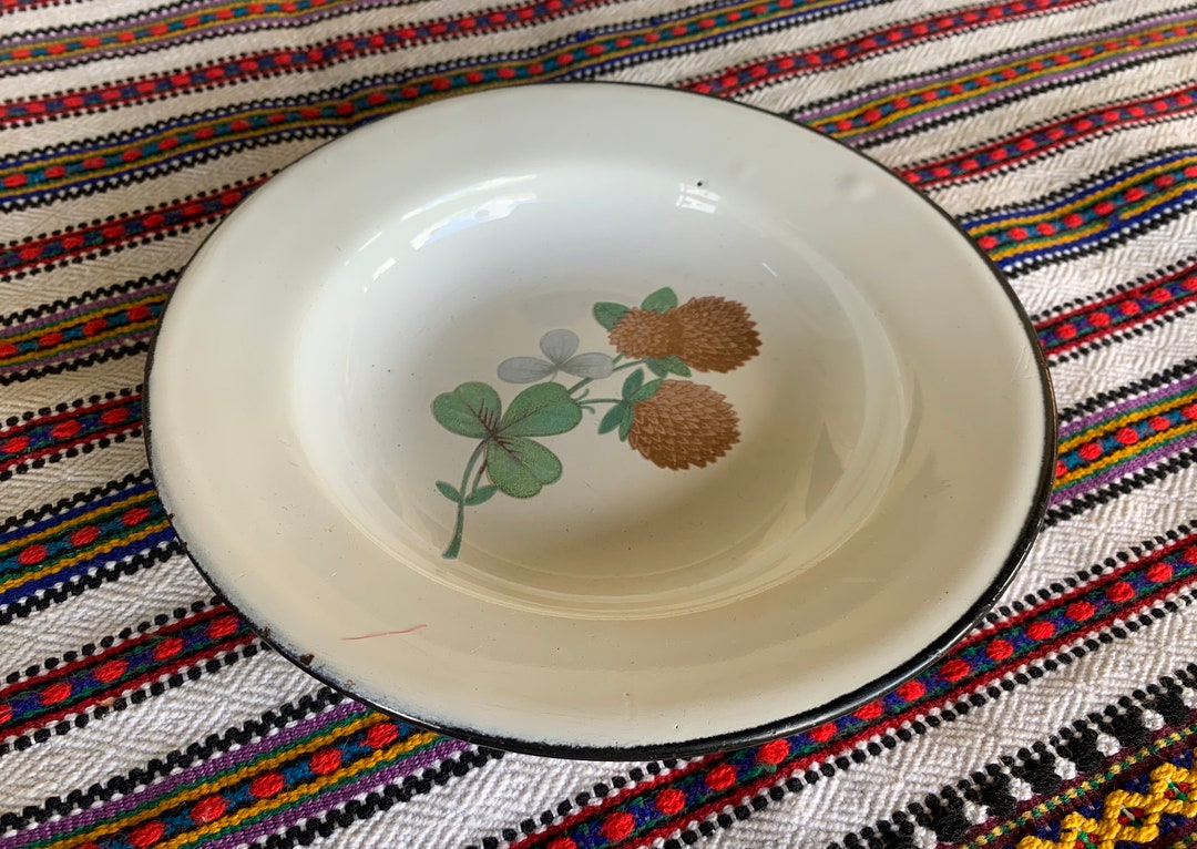 Romanian Ukrainian Rustic Vintage Enamel Bowl Enamel Plate Metal Bowl ...