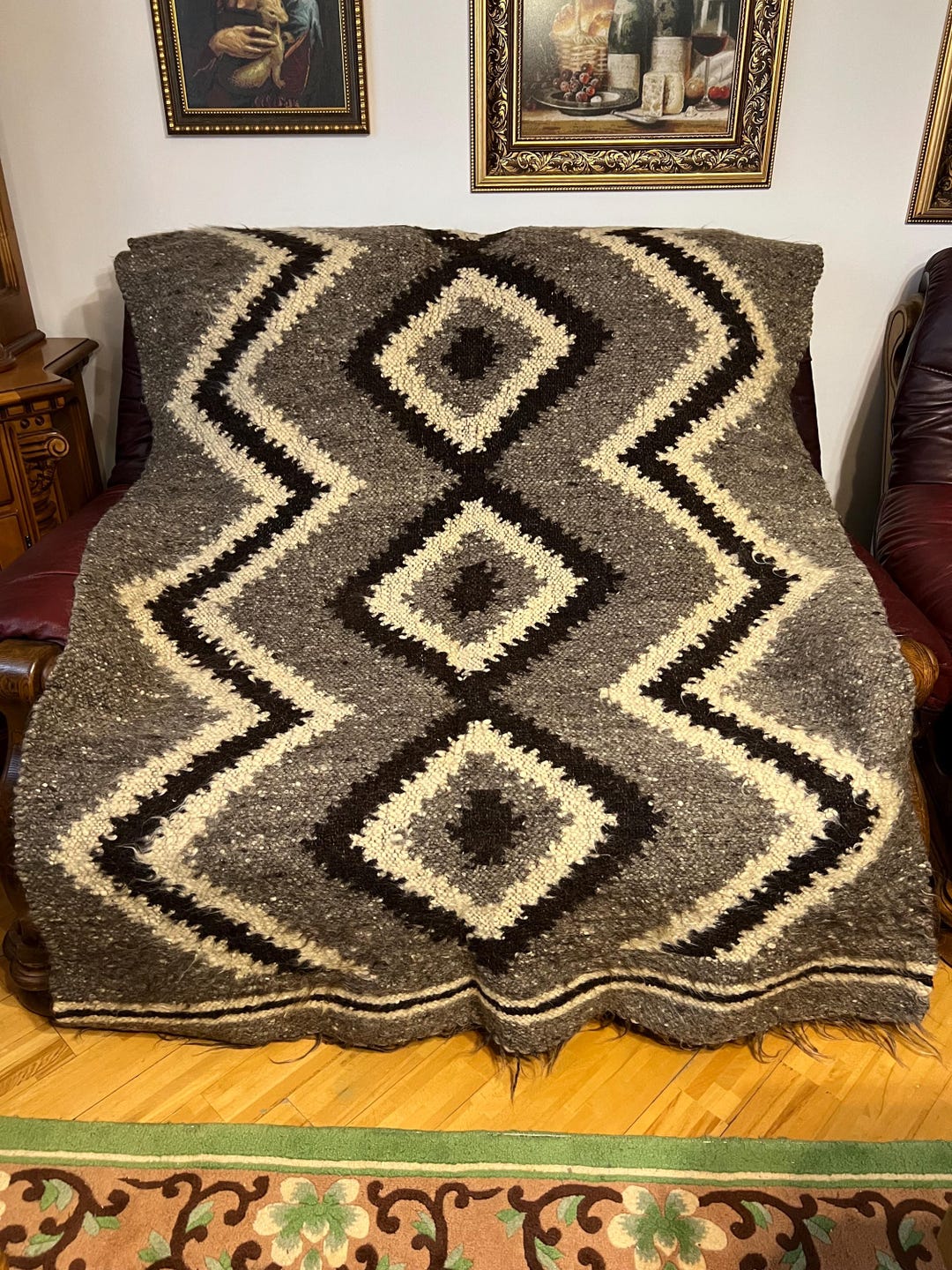 Romanian Ukrainian Vintage Blanket Woolen Handmade Sheath Retro Bed ...