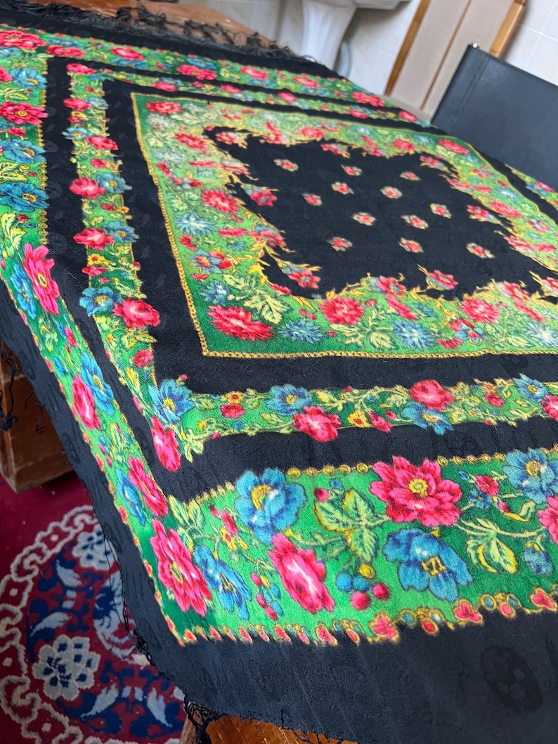 Polish Floral Russian Scarf Romanian Wool Shawl Bright Huge Gift Rare ...
