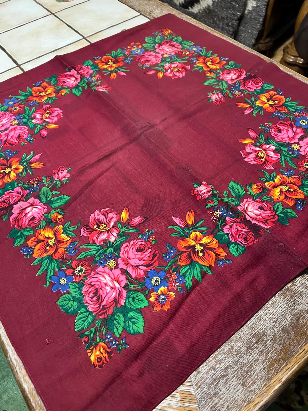 Ukraine Ukrainian RESTORED Floral Russian Scarf Romanian Wool Shawl ...
