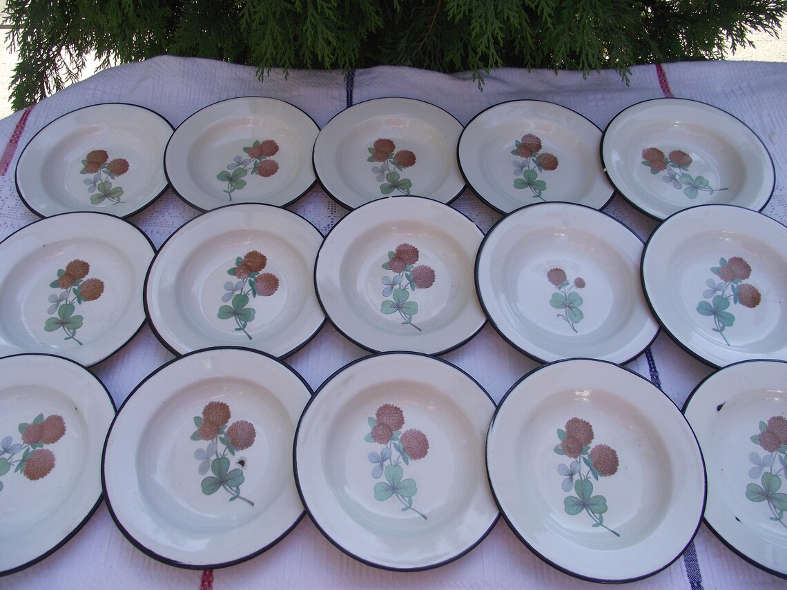 Romanian Ukrainian Rustic Vintage Enamel Bowl Enamel Plate Metal Bowl ...