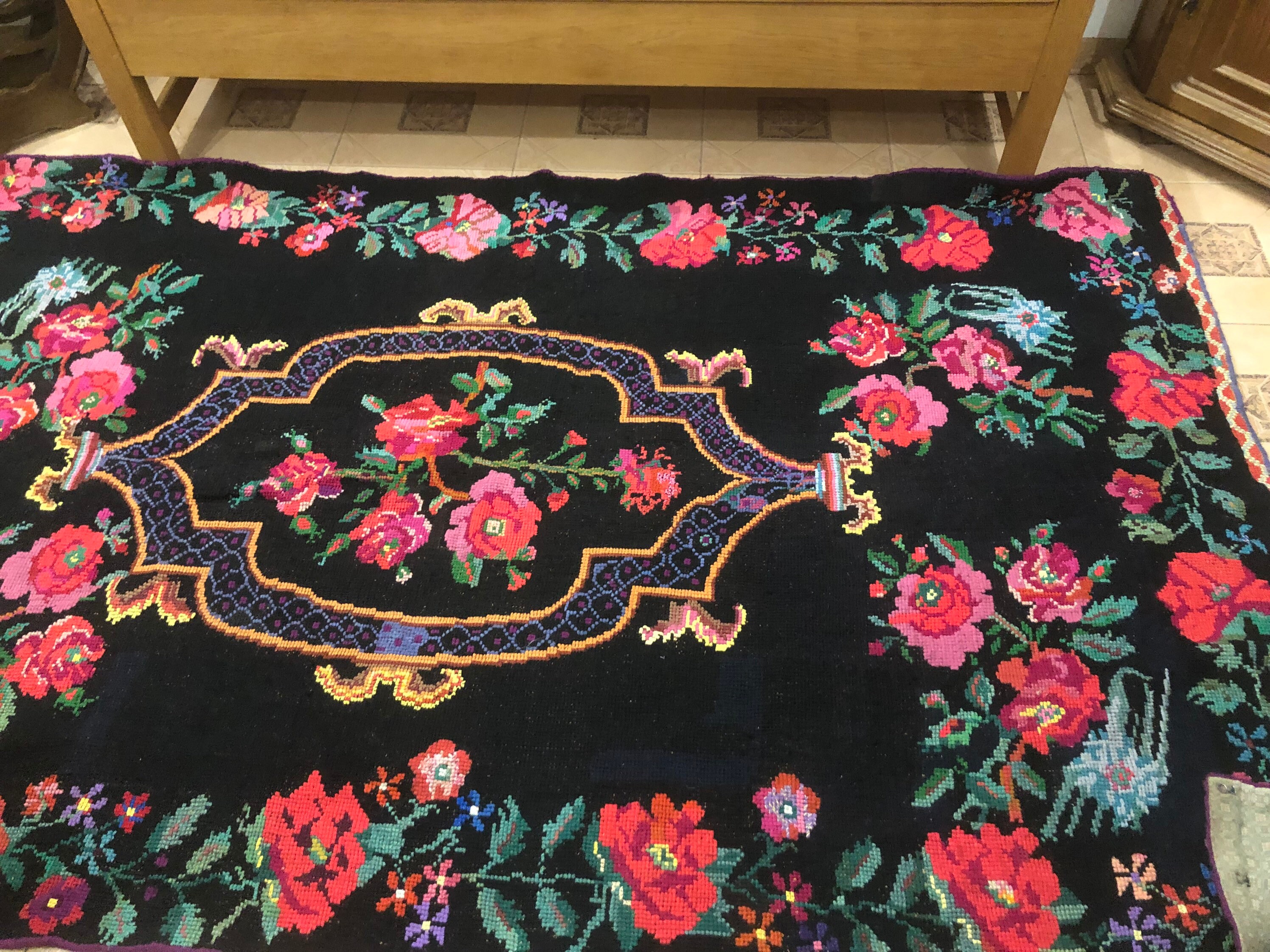 Very Heavy Ukraine Carpet Cross-stitch Old Antique Rug Kilim Embroidery ...