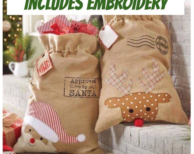 Embroidered Santa Sack Personalized, Christmas Bags Burlap Santa Gift ...