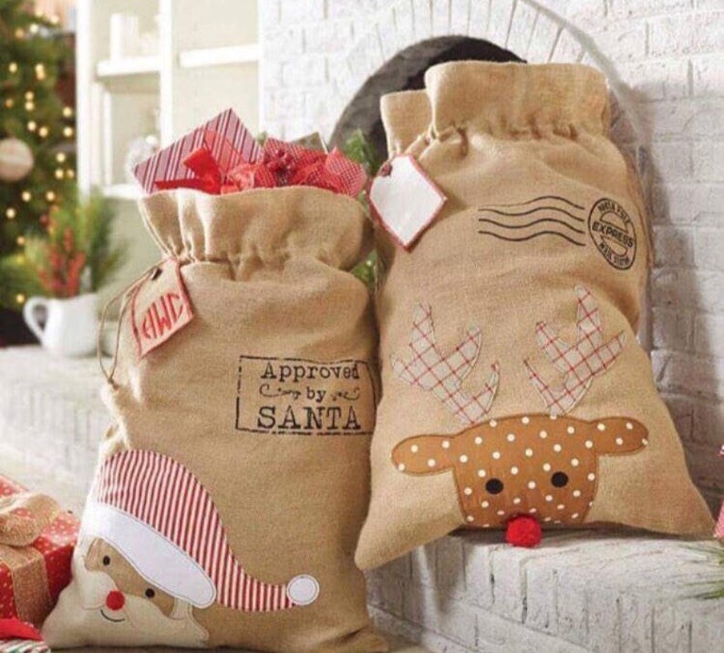 Embroidered Santa Sack Personalized Christmas Bags Burlap | Etsy