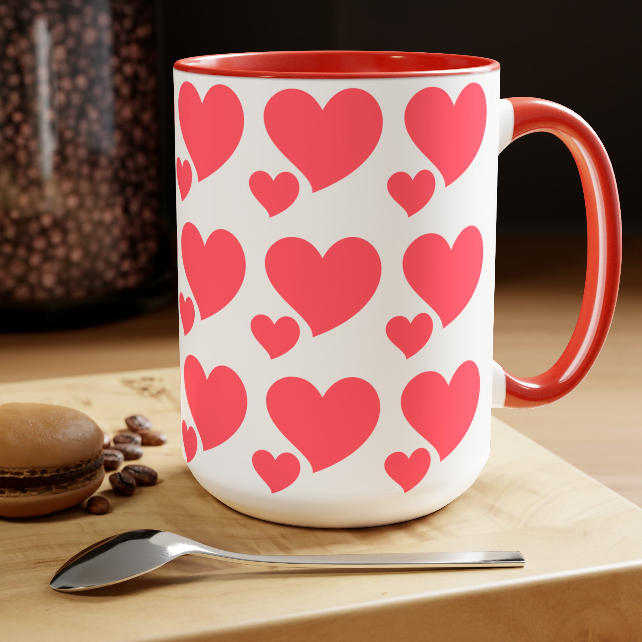 Valentine's Day Mug, Valentine's Pink Heart Two-tone Mug, Valentine's ...