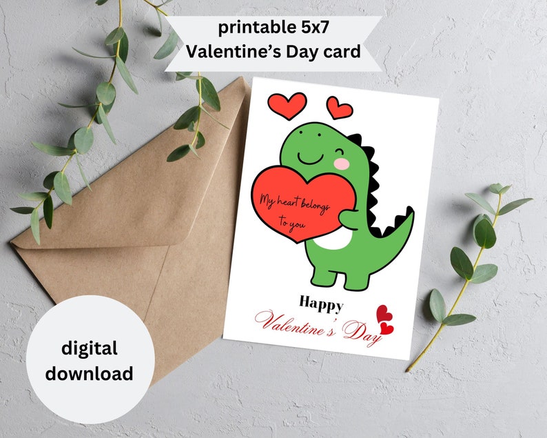 Printable Dinosaur Valentine's Day Card, Romantic Card for Girlfriend ...